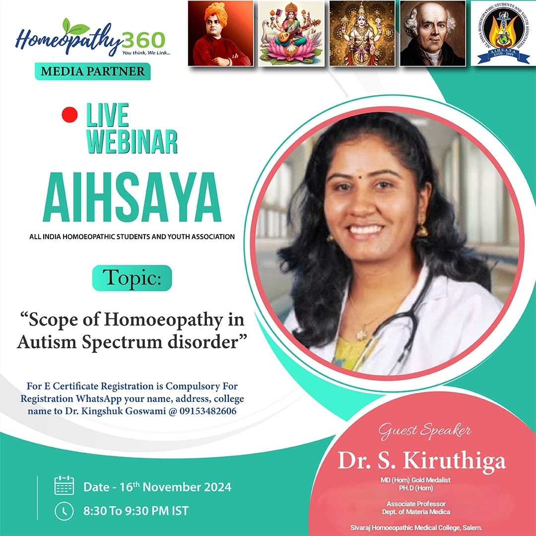 Join Upcoming Webinar on “Scope of Homoeopathy in Autism Spectrum Disorder” with Dr. S. Kiruthiga